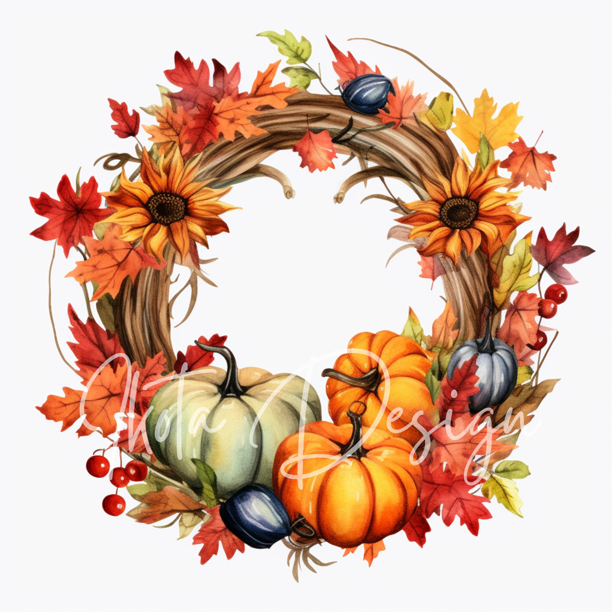 Thanksgiving Wreath Clipart 40 High Quality Jpgs Digital Planner, Junk ...