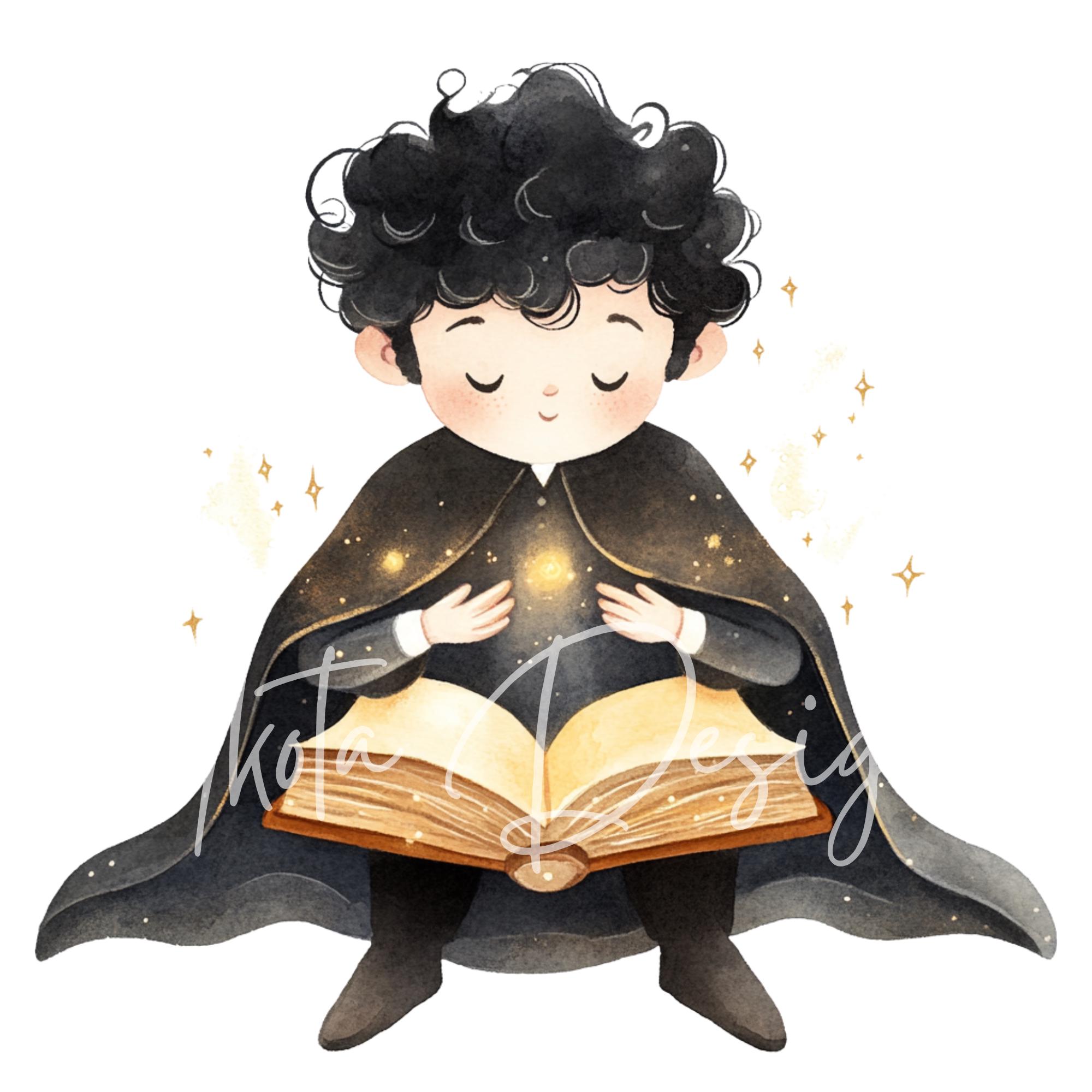 The Six Magicians Clipart, Watercolor Fantasy PNG Set With Scholars ...