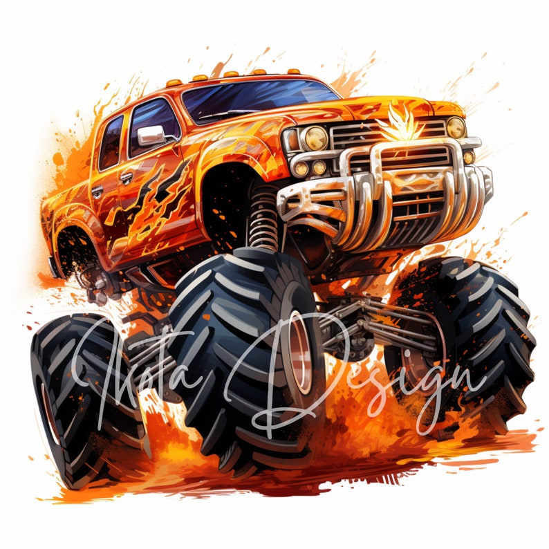 Monster Truck on Flames Clipart 40 High Quality Jpgs Digital Planner ...