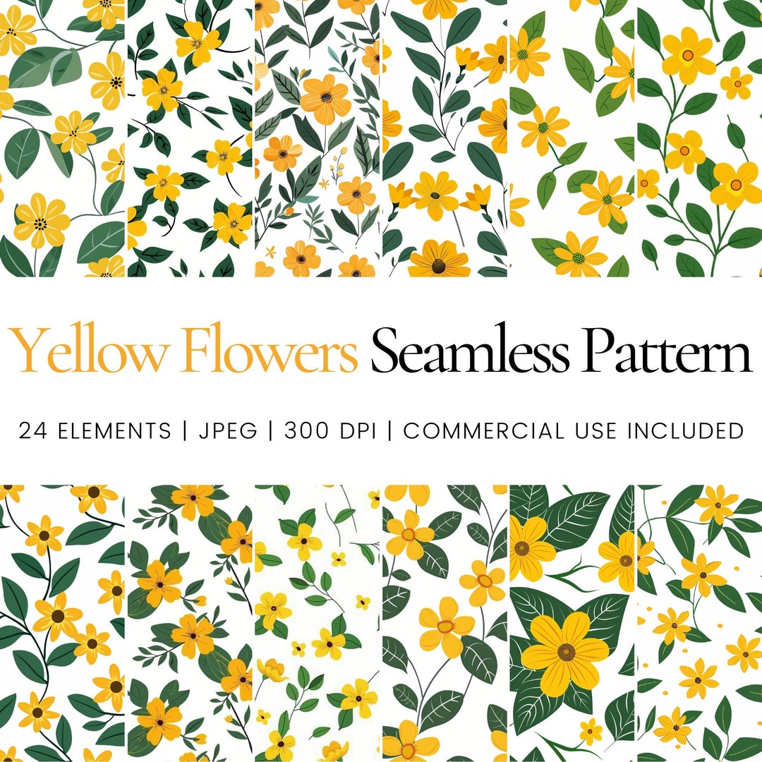 Simple Yellow Flowers Seamless Repeat Pattern, Digital Paper ...