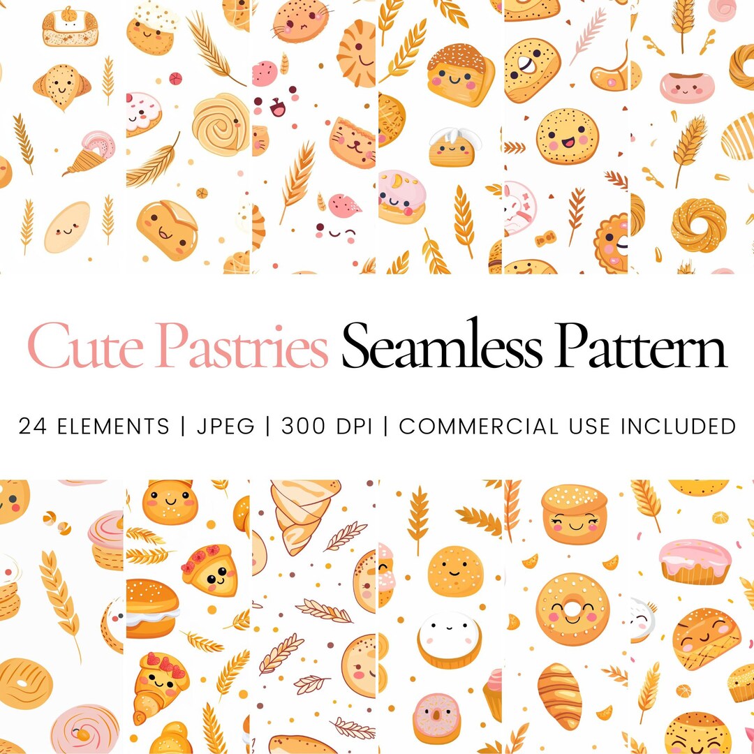Cute Pastries Digital Papers, Seamless Repeat Pattern, Background ...