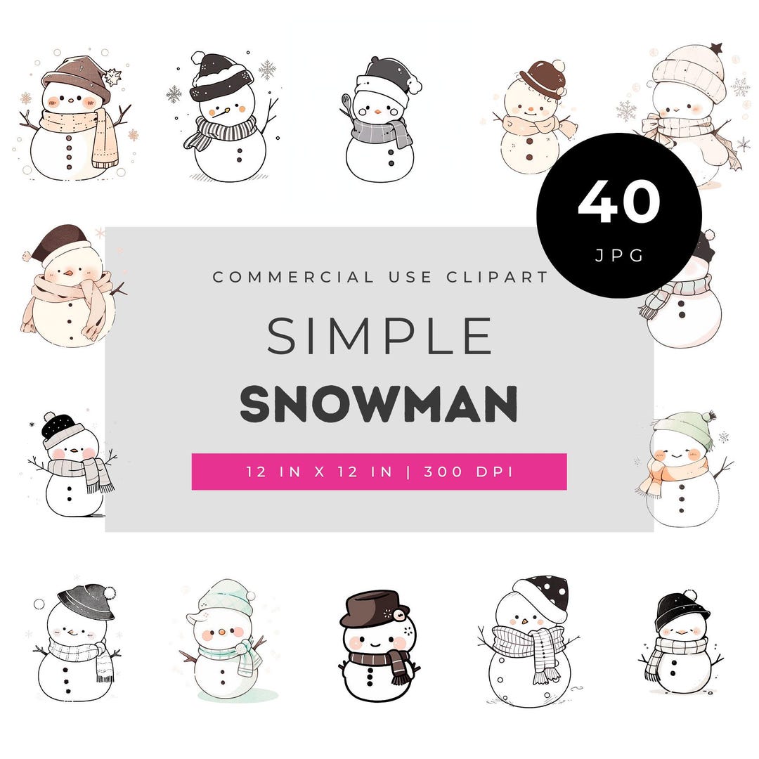 Simple Snowman Clipart, Minimalist Winter Snowman Illustration Set ...