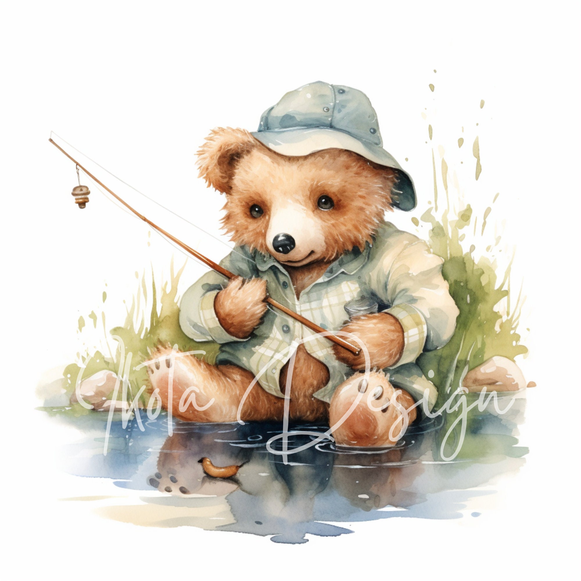 Cute Bear Fishing Clipart - 40 High Quality JPG - Digital Planner, Junk ...