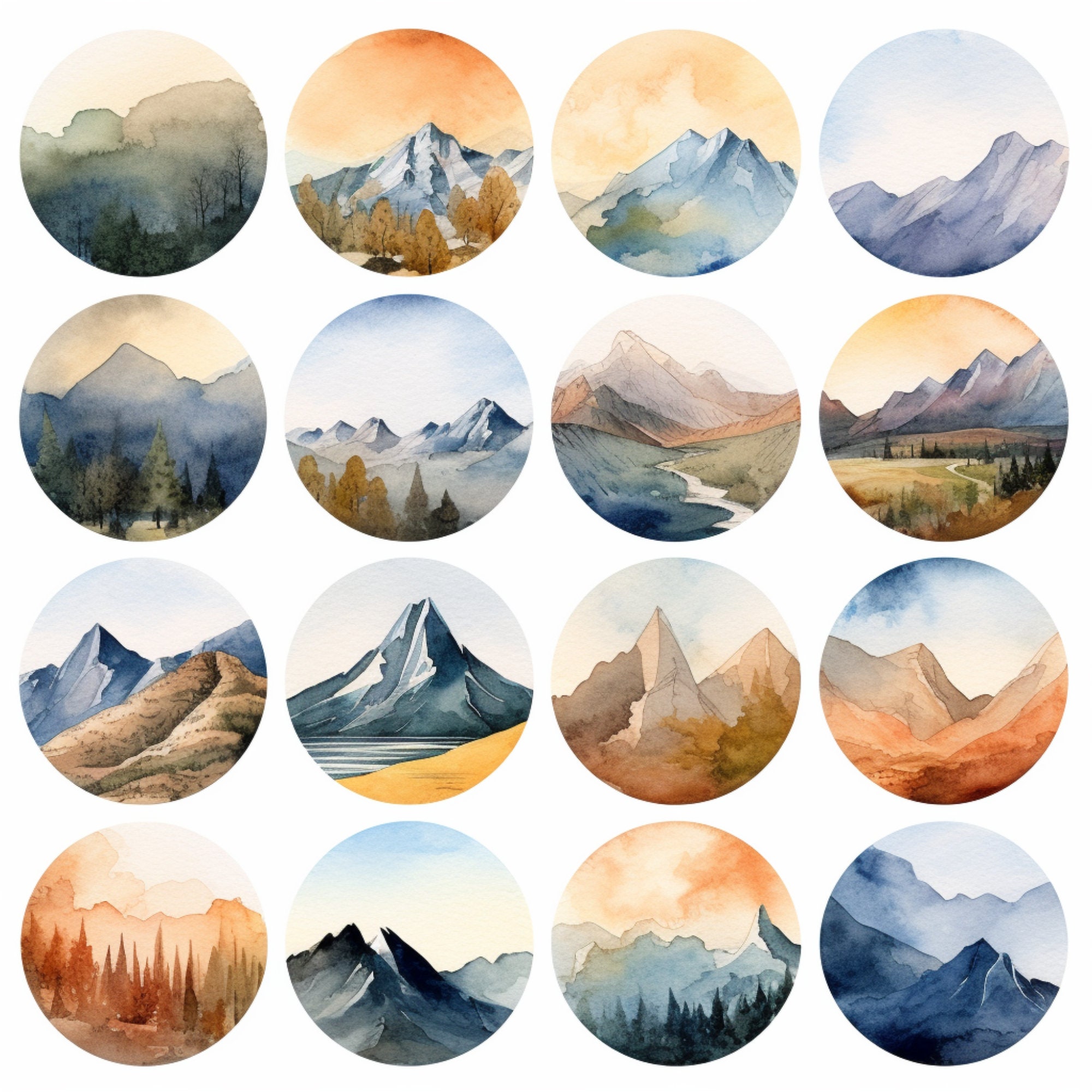 Mountain Range Circle Clipart 40 High Quality Pngs Digital - Etsy
