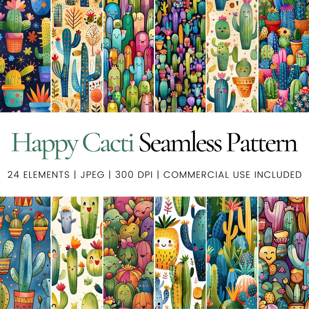 Fun Cacti Seamless Repeat Pattern, Digital Paper, Background, Tumbler ...