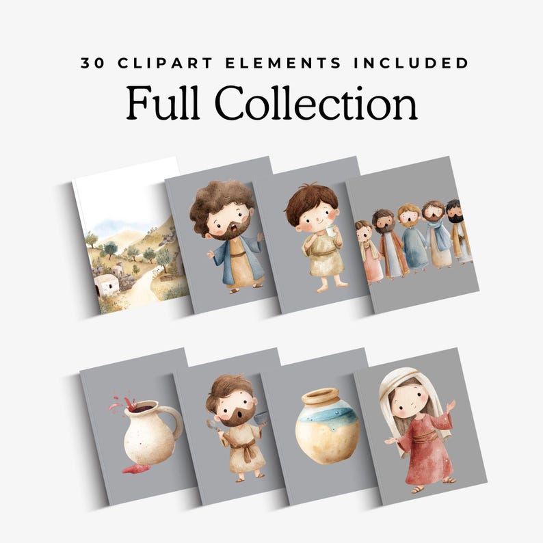 Water Into Wine Bible Story Clipart Bundle, Watercolor Wedding at Cana ...