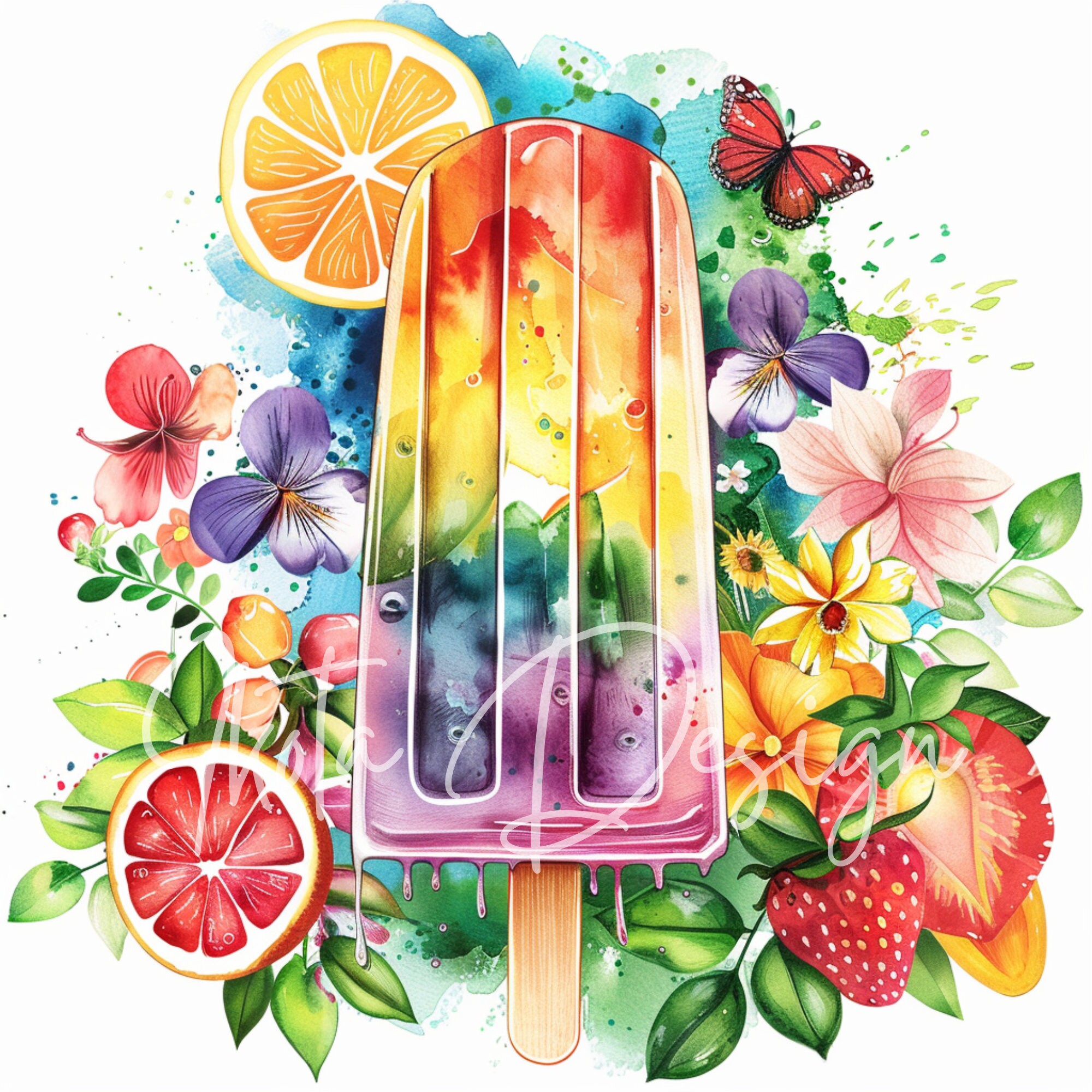 Fruit Popsicle Clipart Set Watercolor Ice Pop Illustration Bundle ...