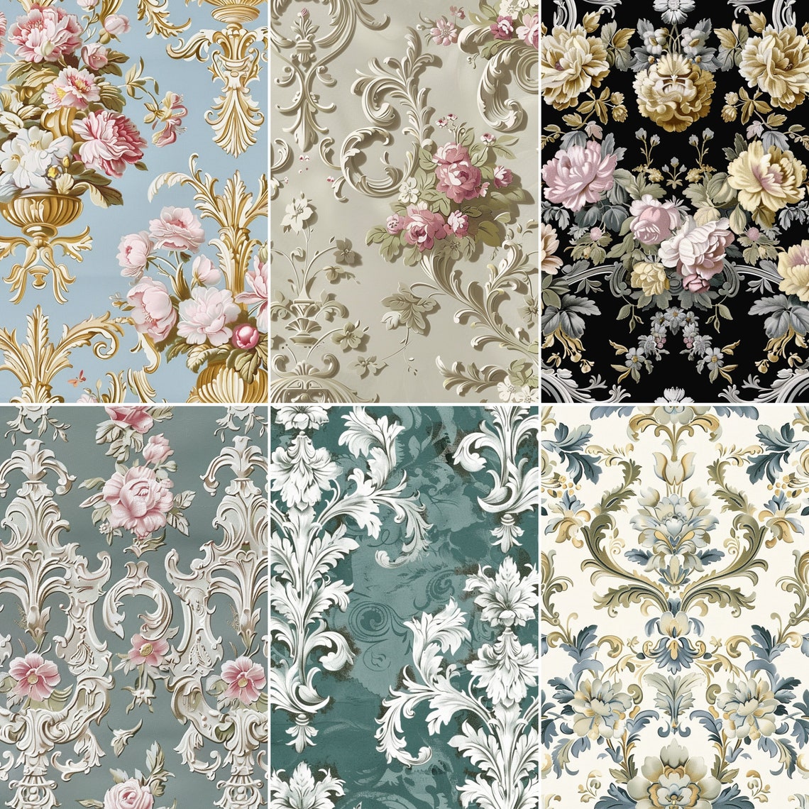 French Rococo Seamless Repeat Pattern, Digital Paper, Background ...