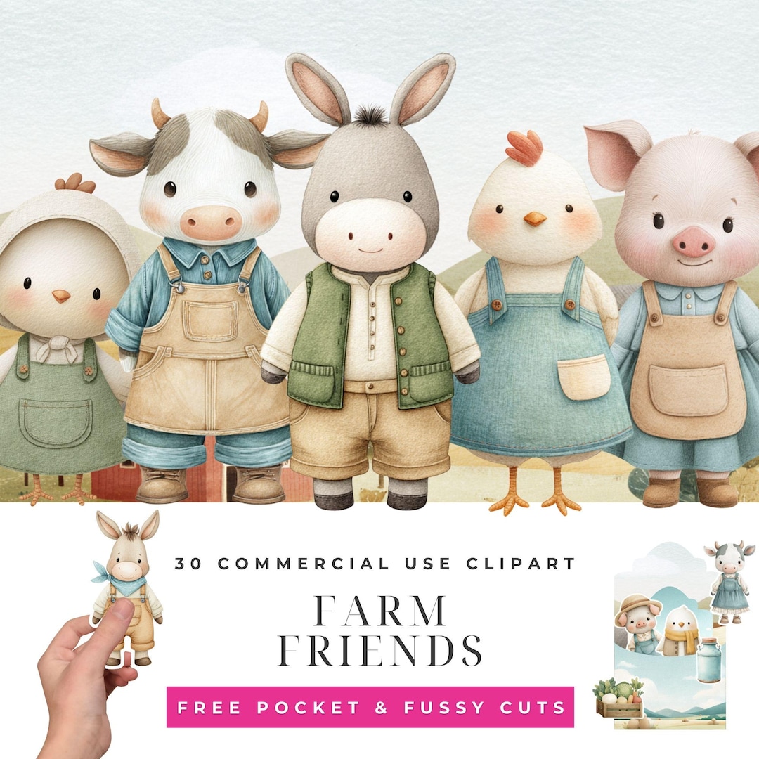 Farm Animal Watercolor Clipart Bundle, Cute Farm Friends Illustration ...