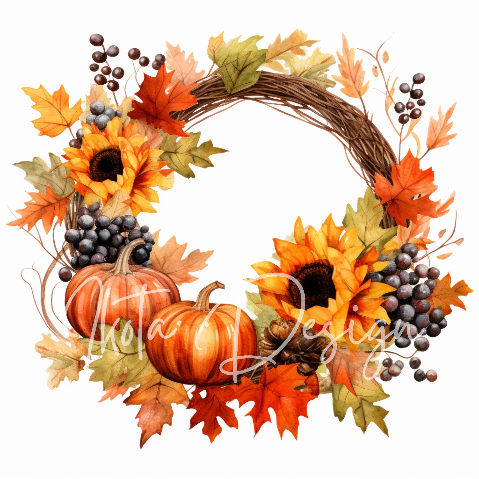 Thanksgiving Wreath Clipart - 40 High Quality Jpgs - Digital Planner ...