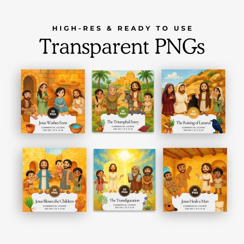 New Testament Bible Stories Clipart Bundle, 27 Jesus PNG Sets ...
