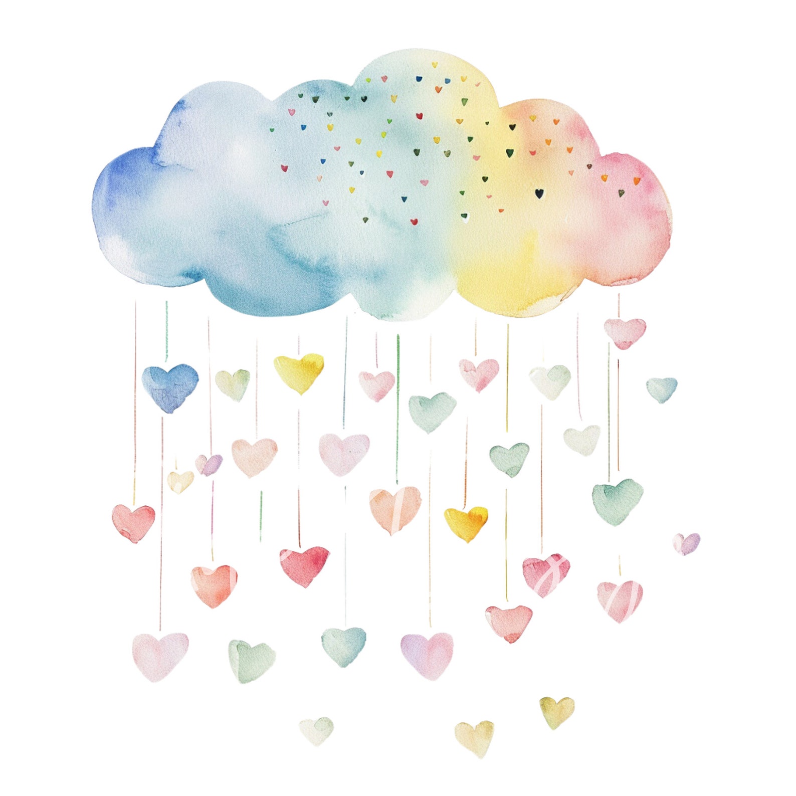 Watercolor Cloud and Hearts Clipart, Pastel Rainbow Heart Rain ...