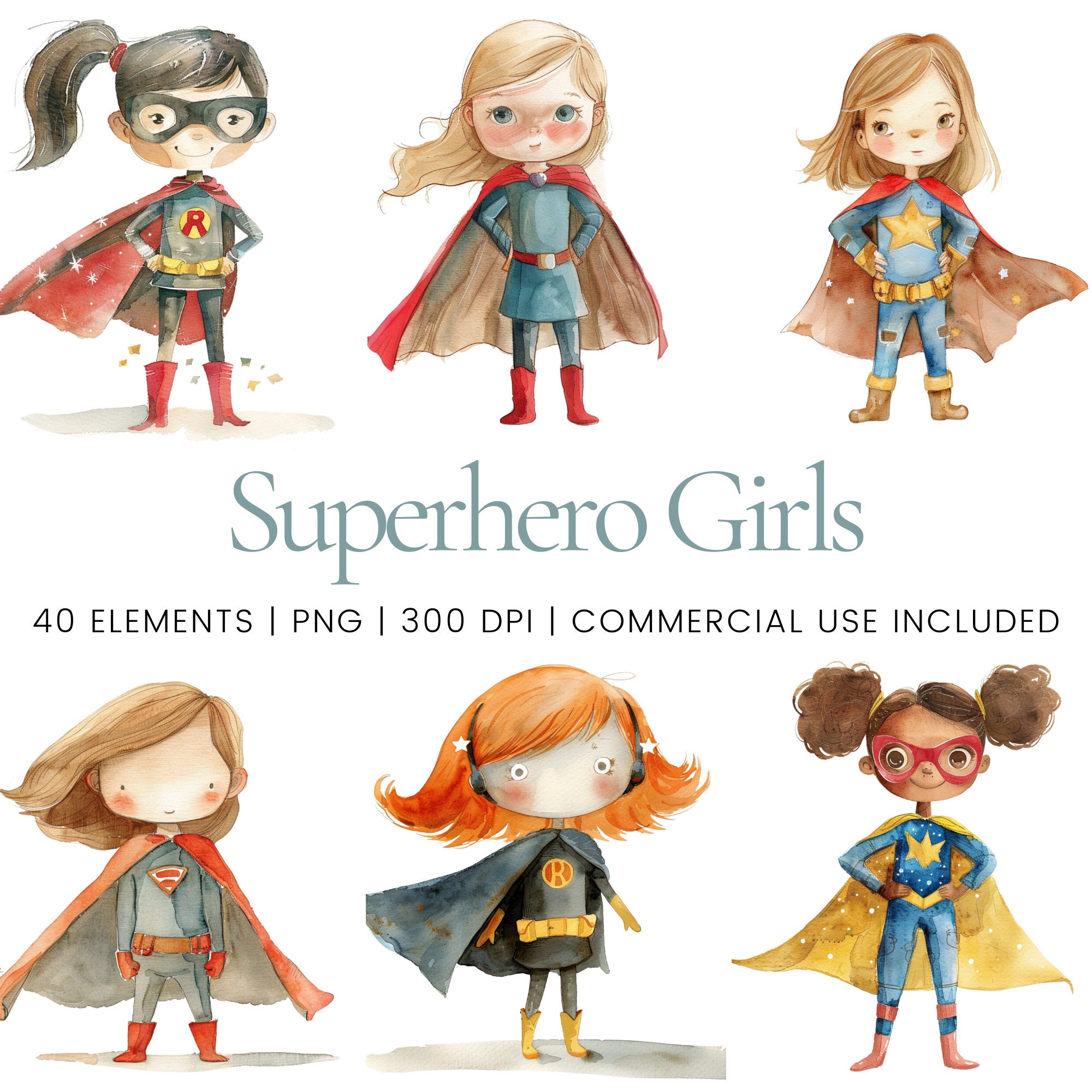 Superhero Girl Clipart 40 High Quality PNG Digital Planner, Junk ...