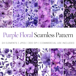Purple Floral Digital Paper, Seamless Repeat Pattern, Background ...