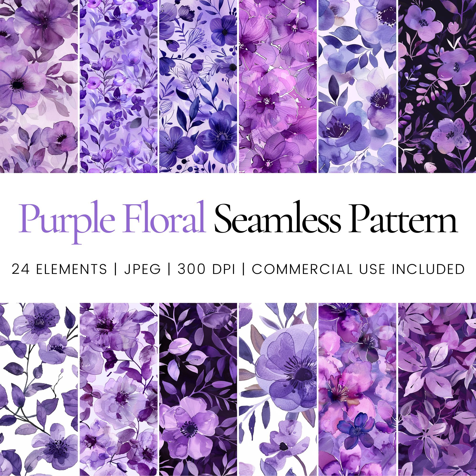 Purple Floral Digital Paper, Seamless Repeat Pattern, Background ...