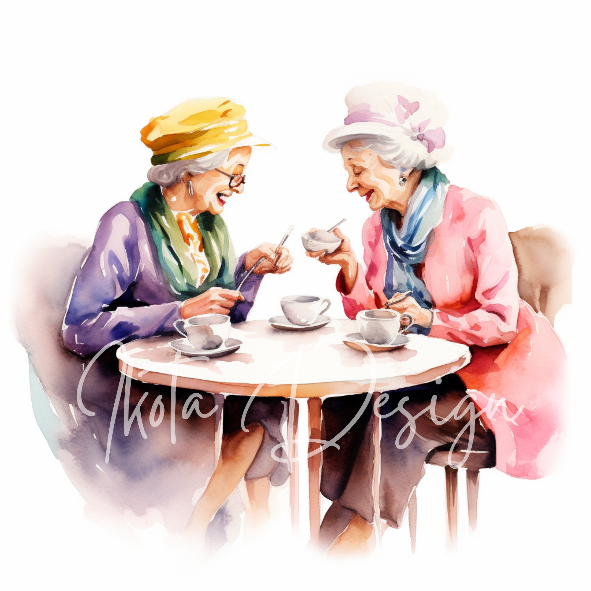Old Ladies Tea Party Clipart Set With Watercolor Senior Friends ...