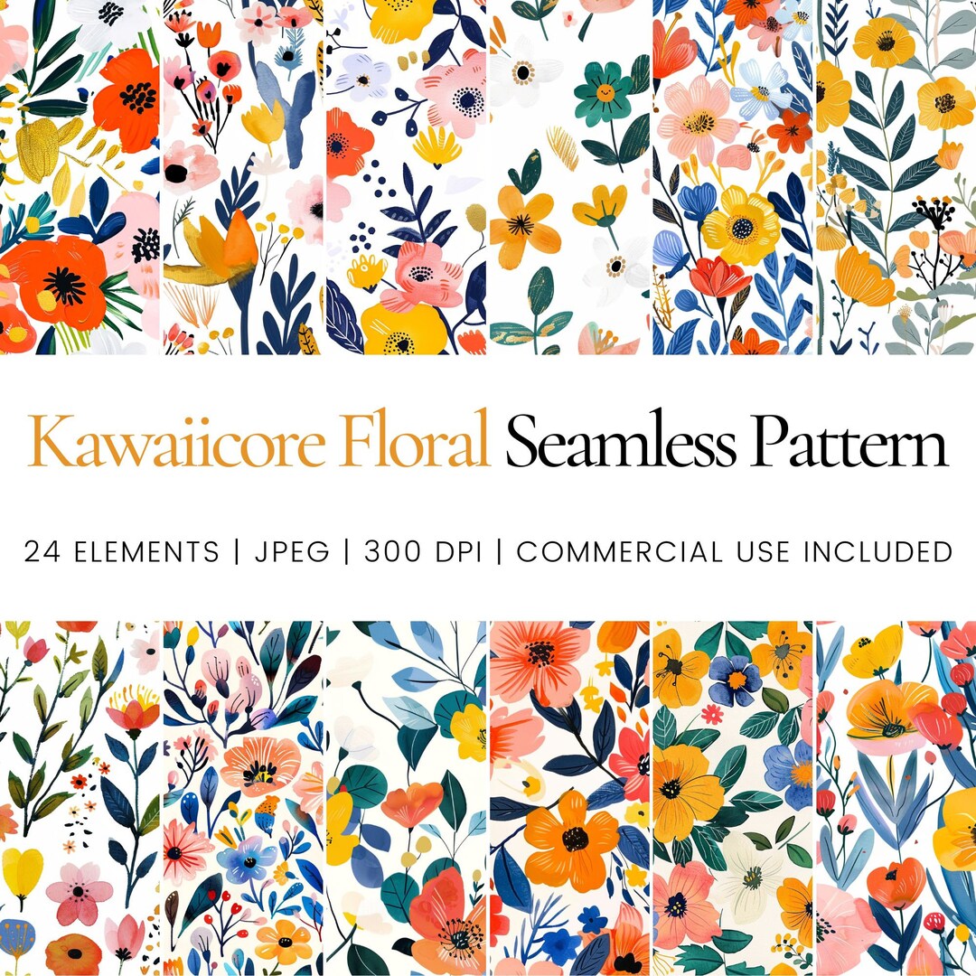 Kawaii Flowers Seamless Repeat Pattern, Digital Papers, Background ...