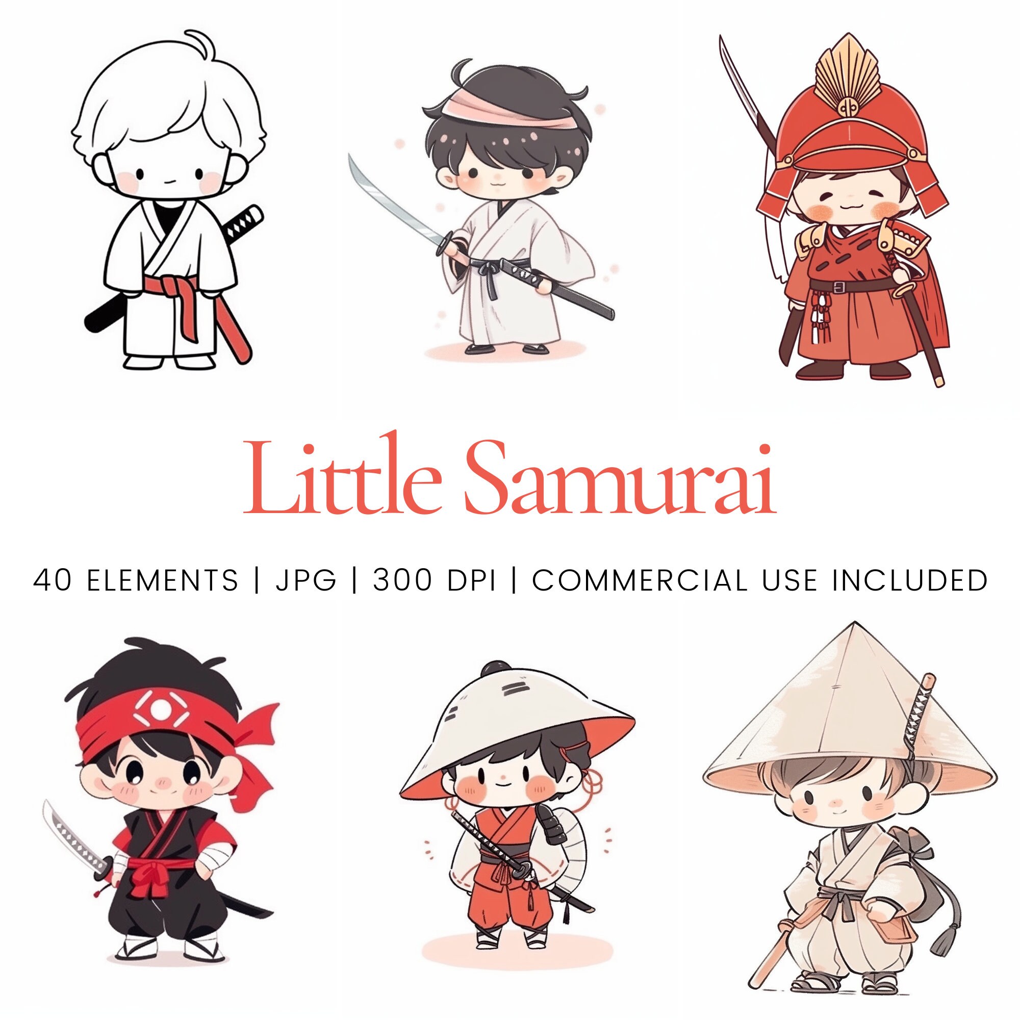 Little Samurai Clipart - 40 High Quality JPG - Digital Planner, Junk ...