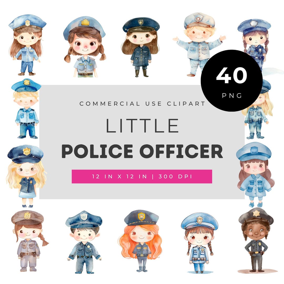 Little Police Officer Clipart Set for Kids Crafts, Cute Law Enforcement ...