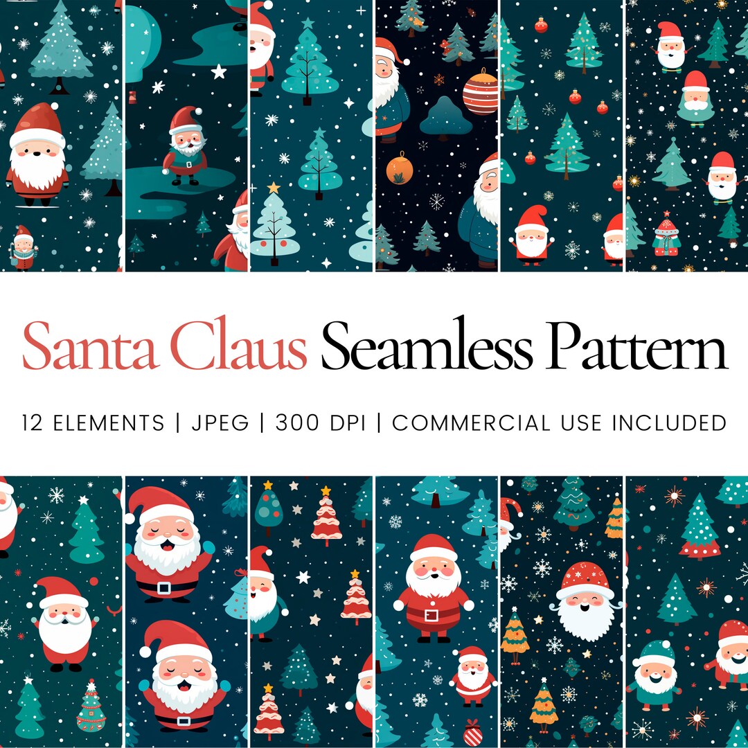 Cute Santa Claus Digital Papers, Christmas Santa Seamless Repeat ...
