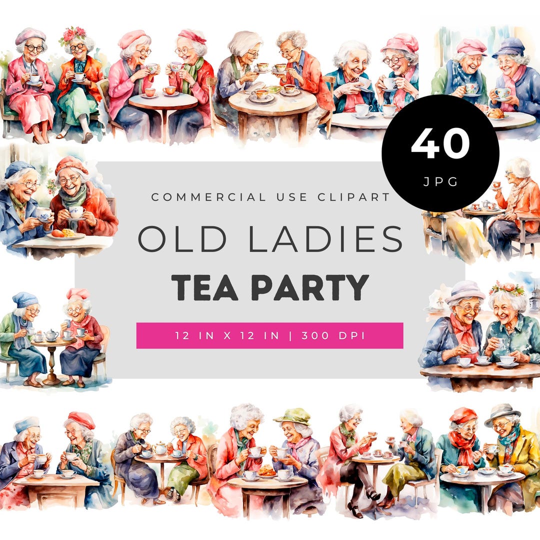 Old Ladies Tea Party Clipart Set With Watercolor Senior Friends ...