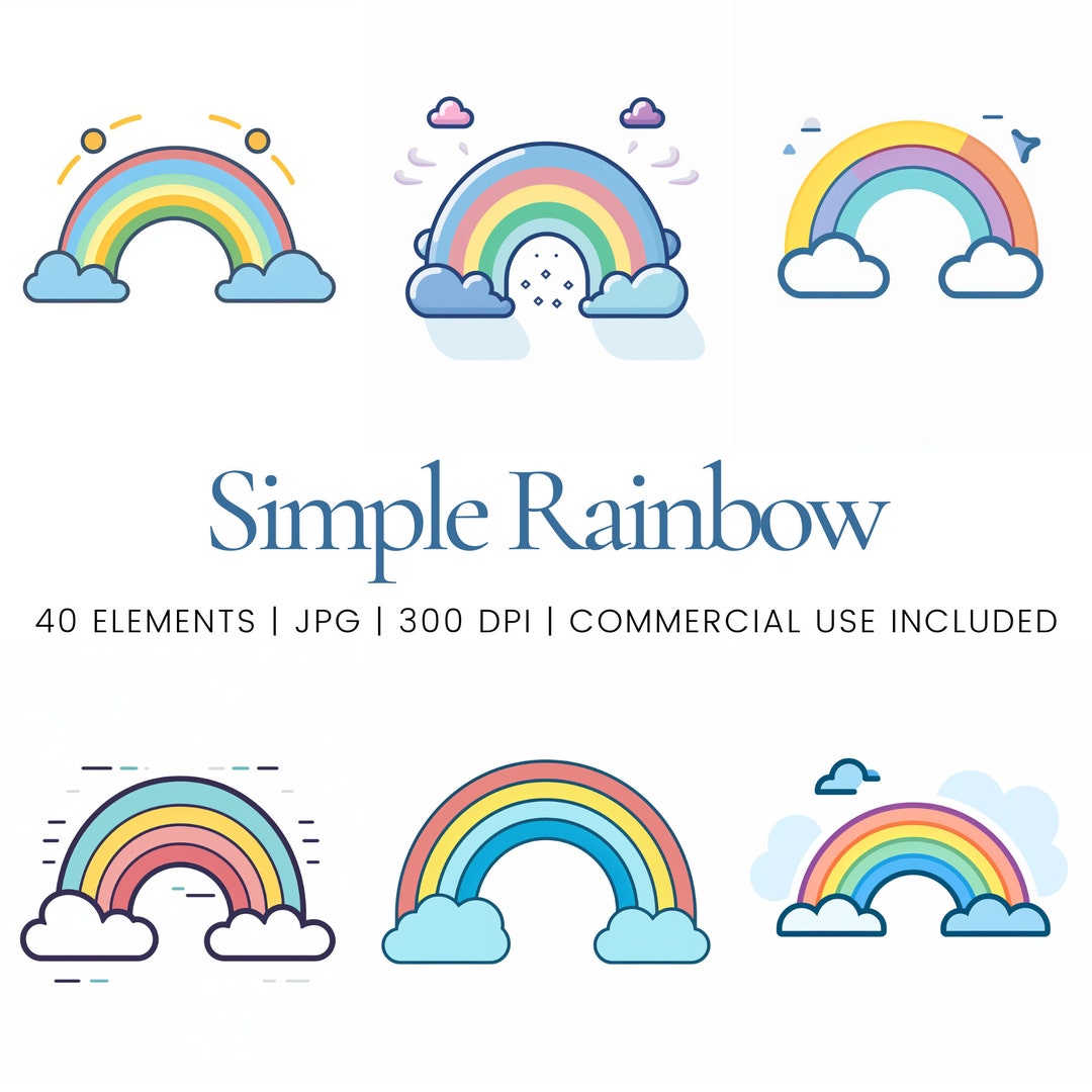 Simple Rainbow Clipart 40 High Quality JPG Digital Planner, Junk ...