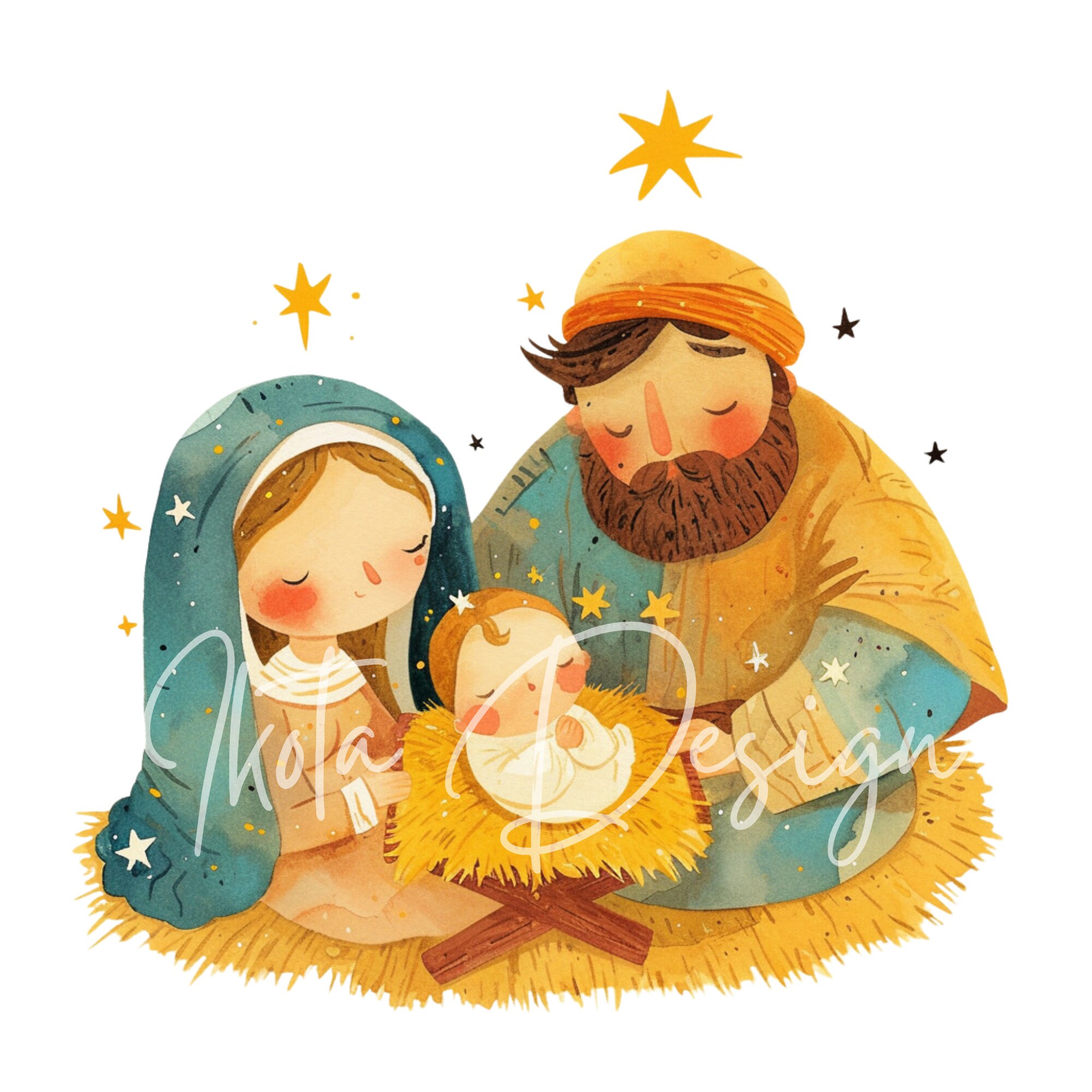 Nativity Scene Watercolor Clipart, Holy Family Christmas Art, Religious ...