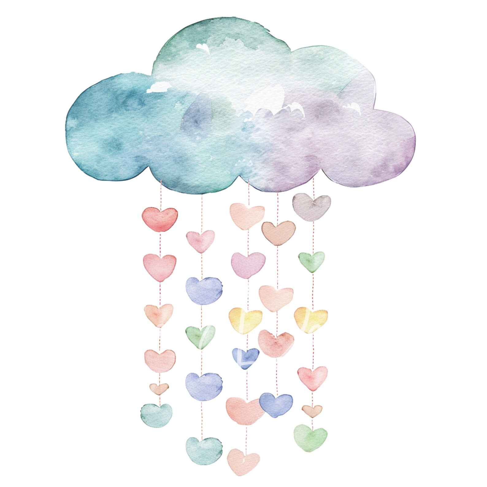 Watercolor Cloud and Hearts Clipart, Pastel Rainbow Heart Rain ...