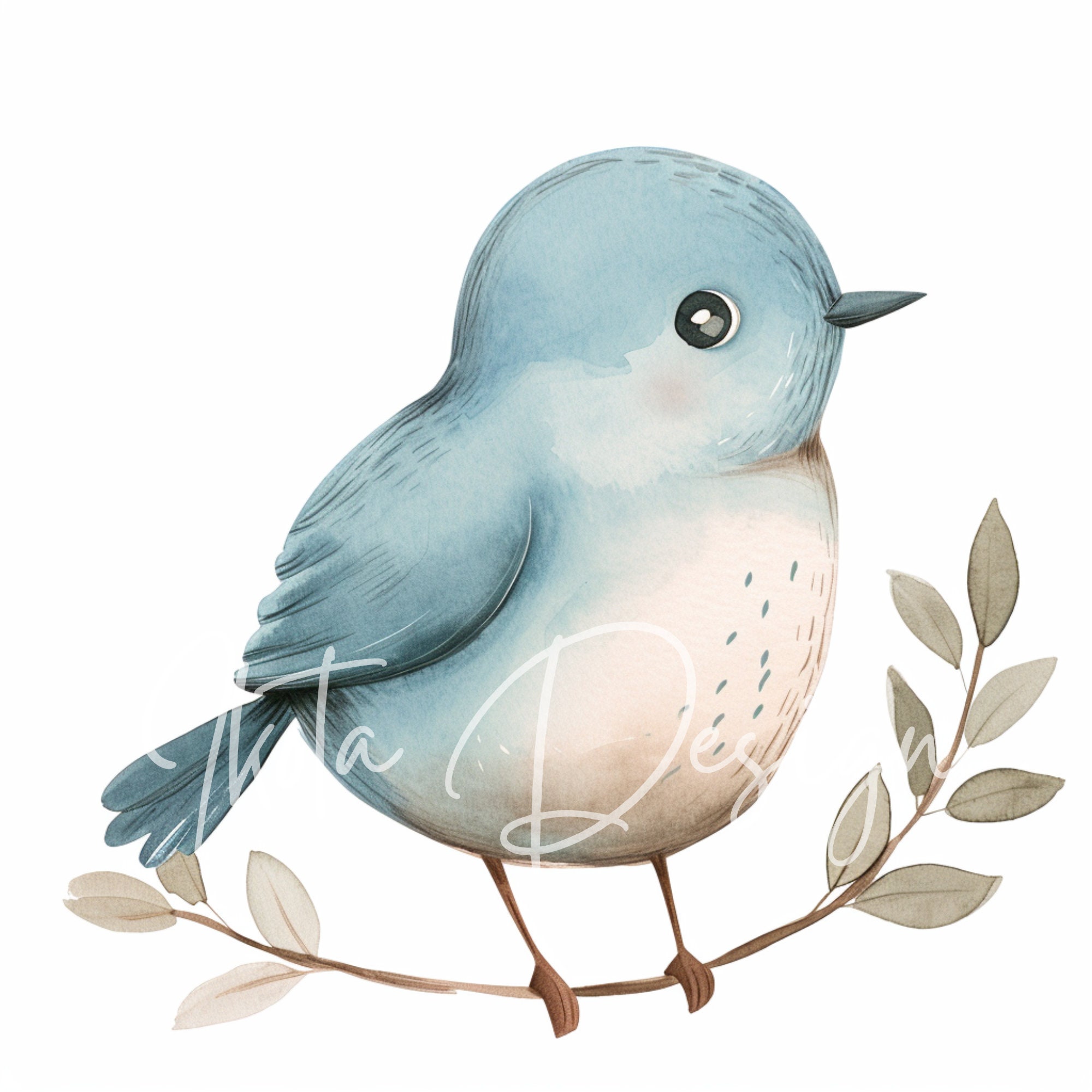Pastel Blue Bird Clipart Set, Cute Watercolor Birds Illustration ...