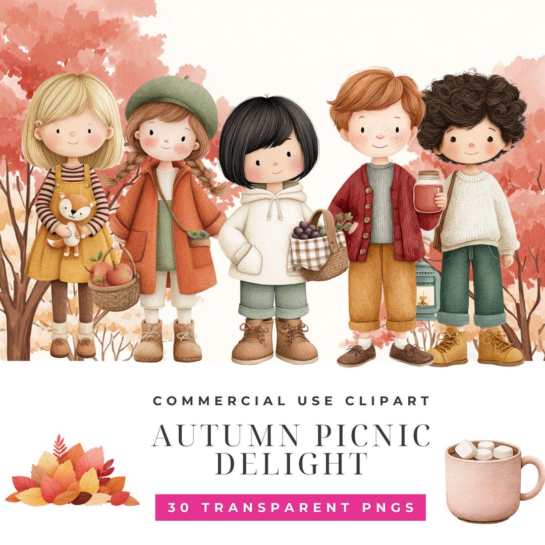 Autumn Picnic Watercolor Clipart Bundle, Cozy Fall Picnic Clipart ...