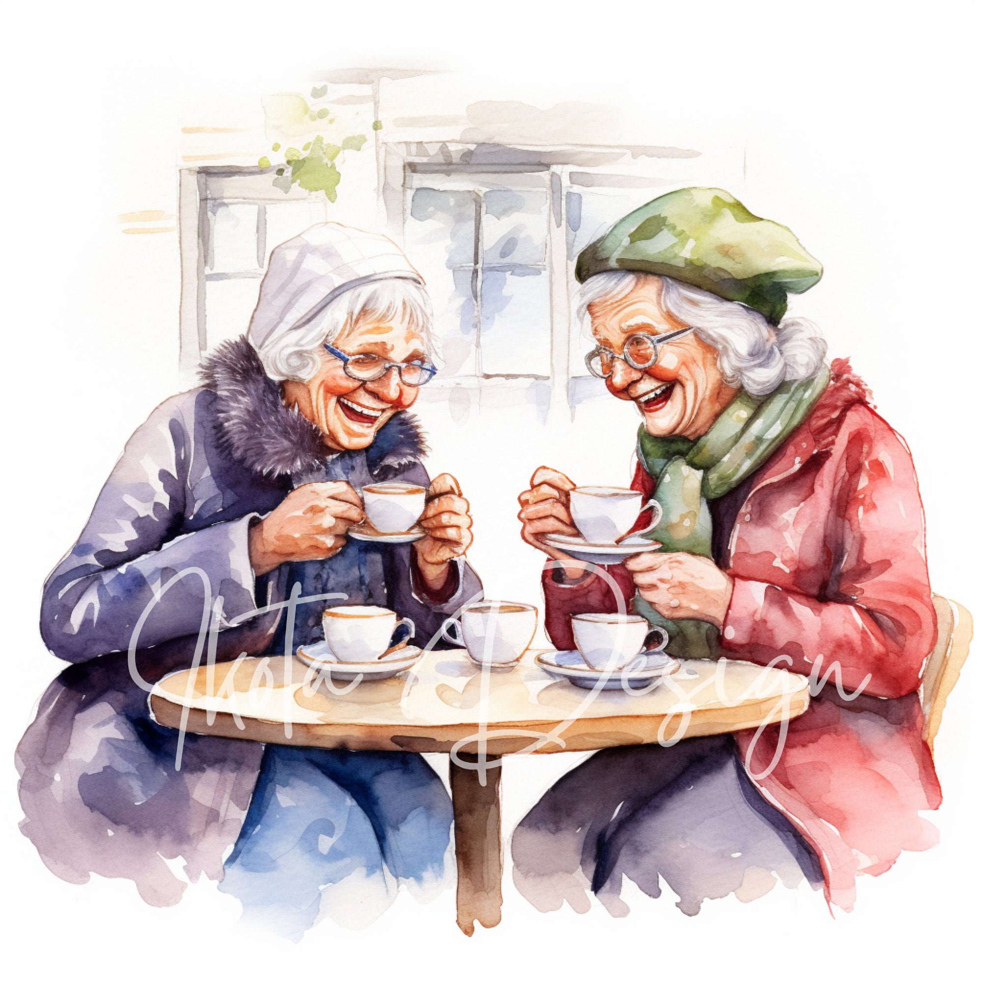 Old Ladies Tea Party Clipart Set With Watercolor Senior Friends ...