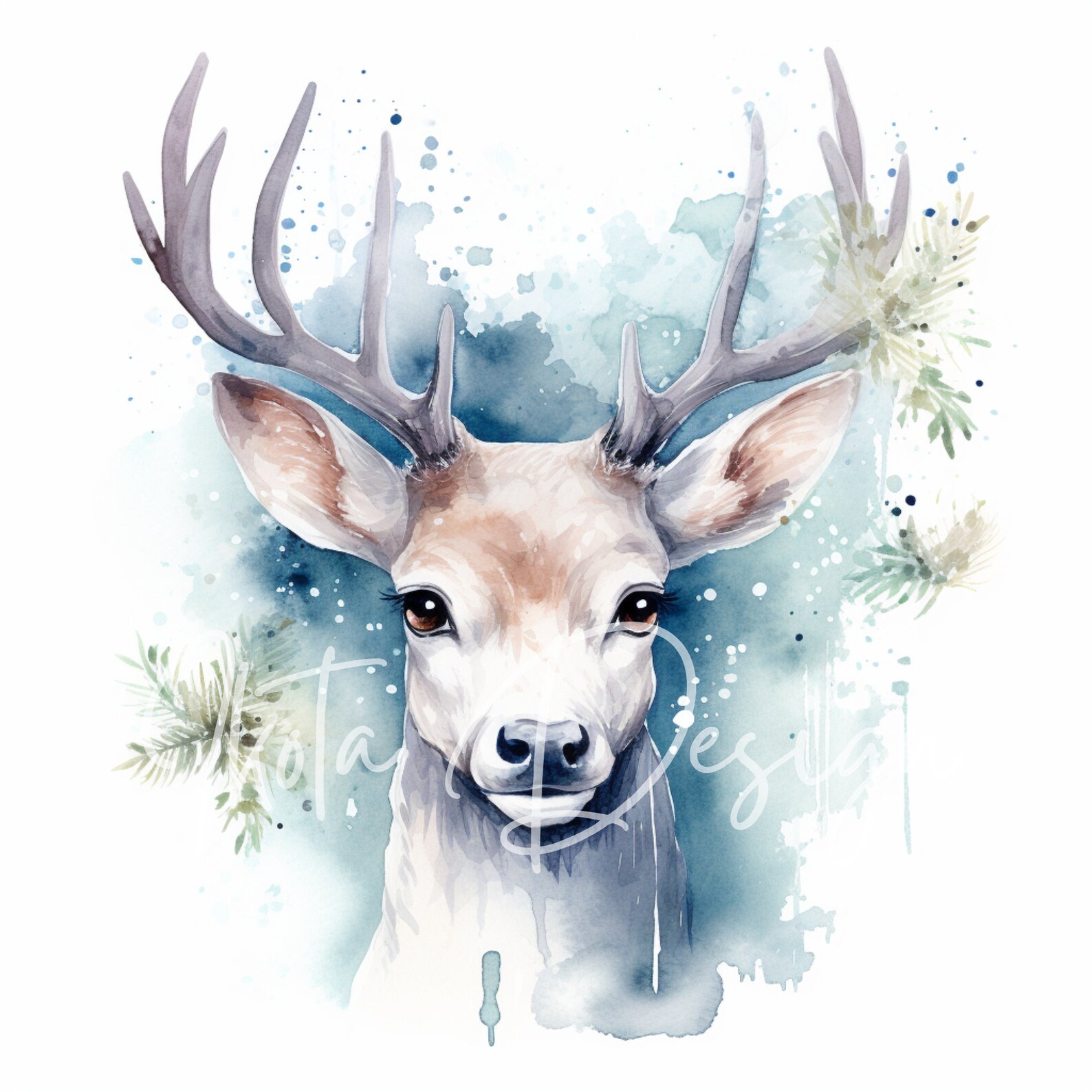 Magical Reindeer Clipart Collection, Winter Woodland Deer Illustrations ...