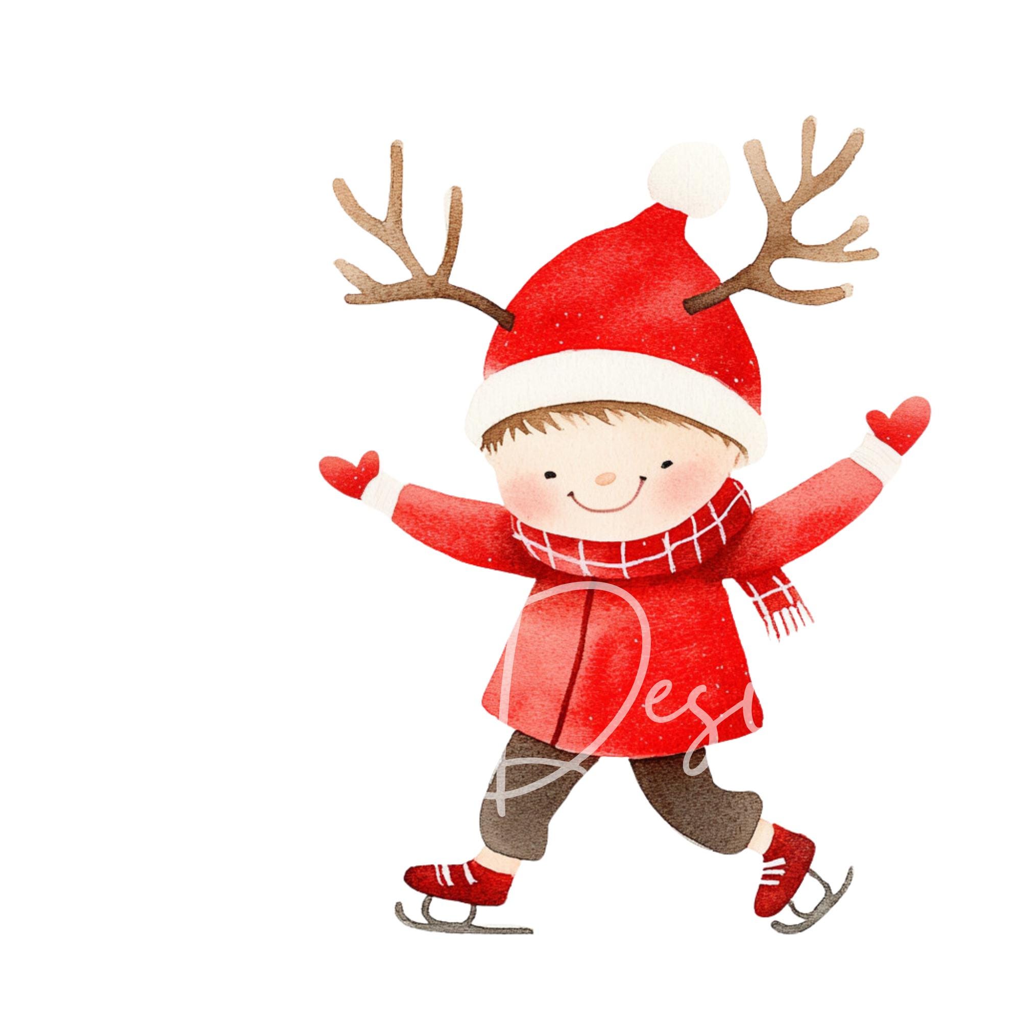 Watercolor Ice Skating Rink Clipart Set, Winter City Park Scene With ...