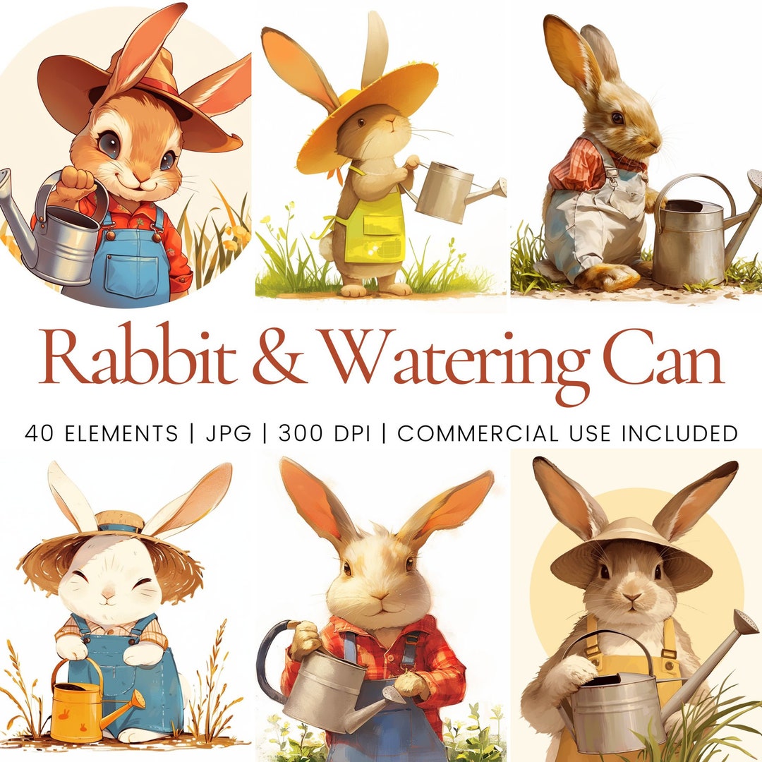 Rabbit & Watering Can Clipart 40 High Quality Jpgs Digital Planner ...