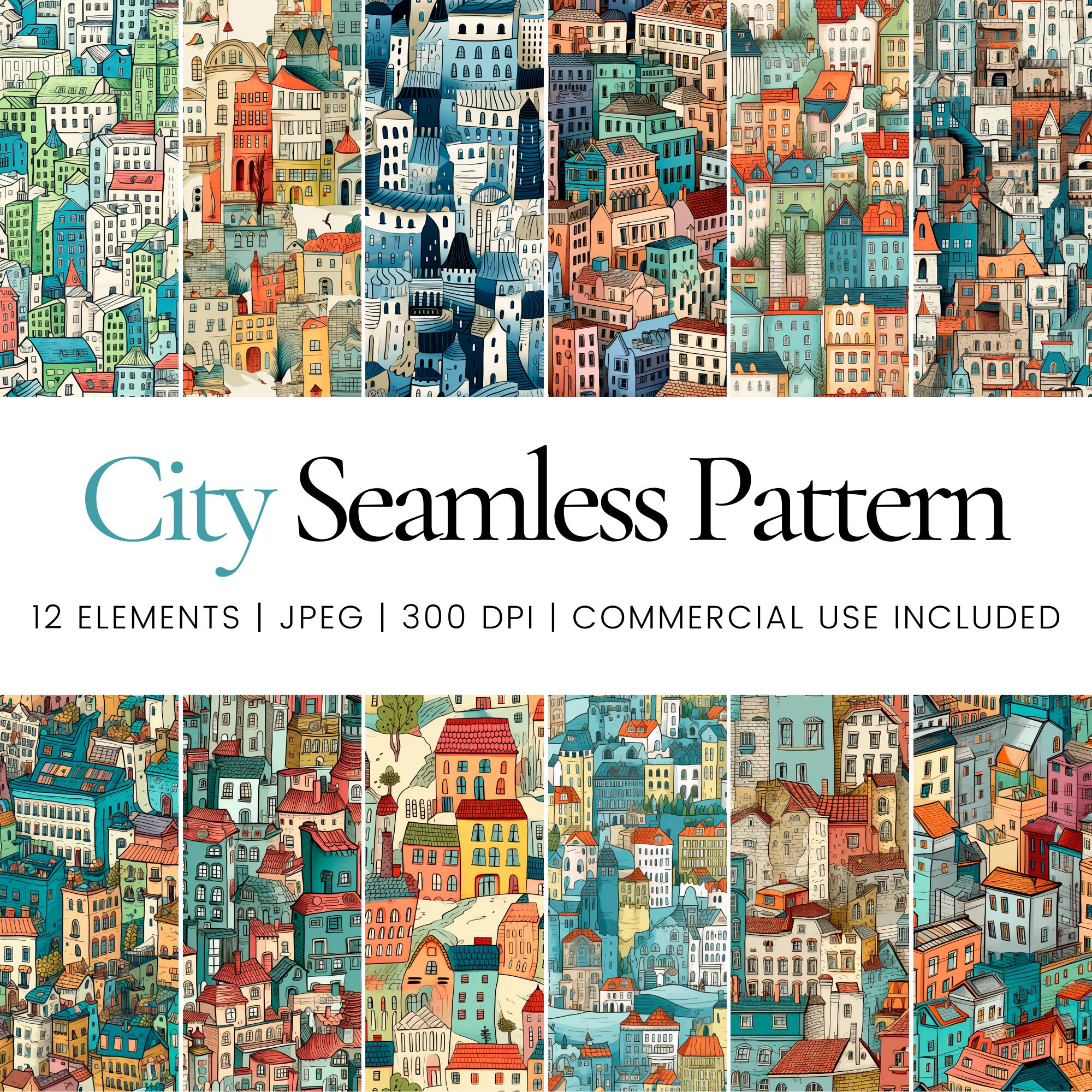 Hand Drawn City Digital Papers City Seamless Repeat Pattern - Etsy