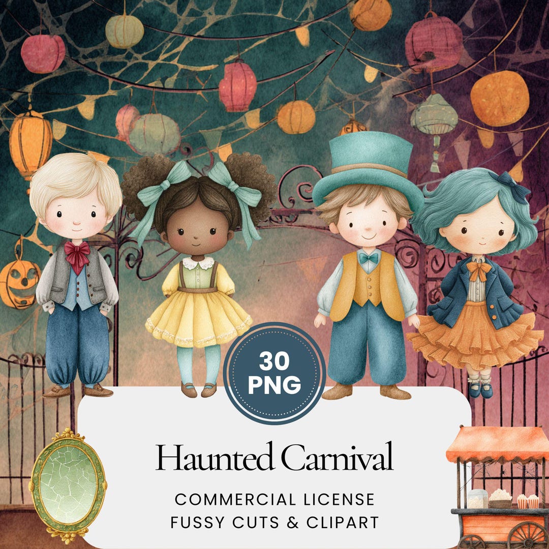 Haunted Carnival Clipart Bundle, Spooky Circus Watercolor Illustrations ...