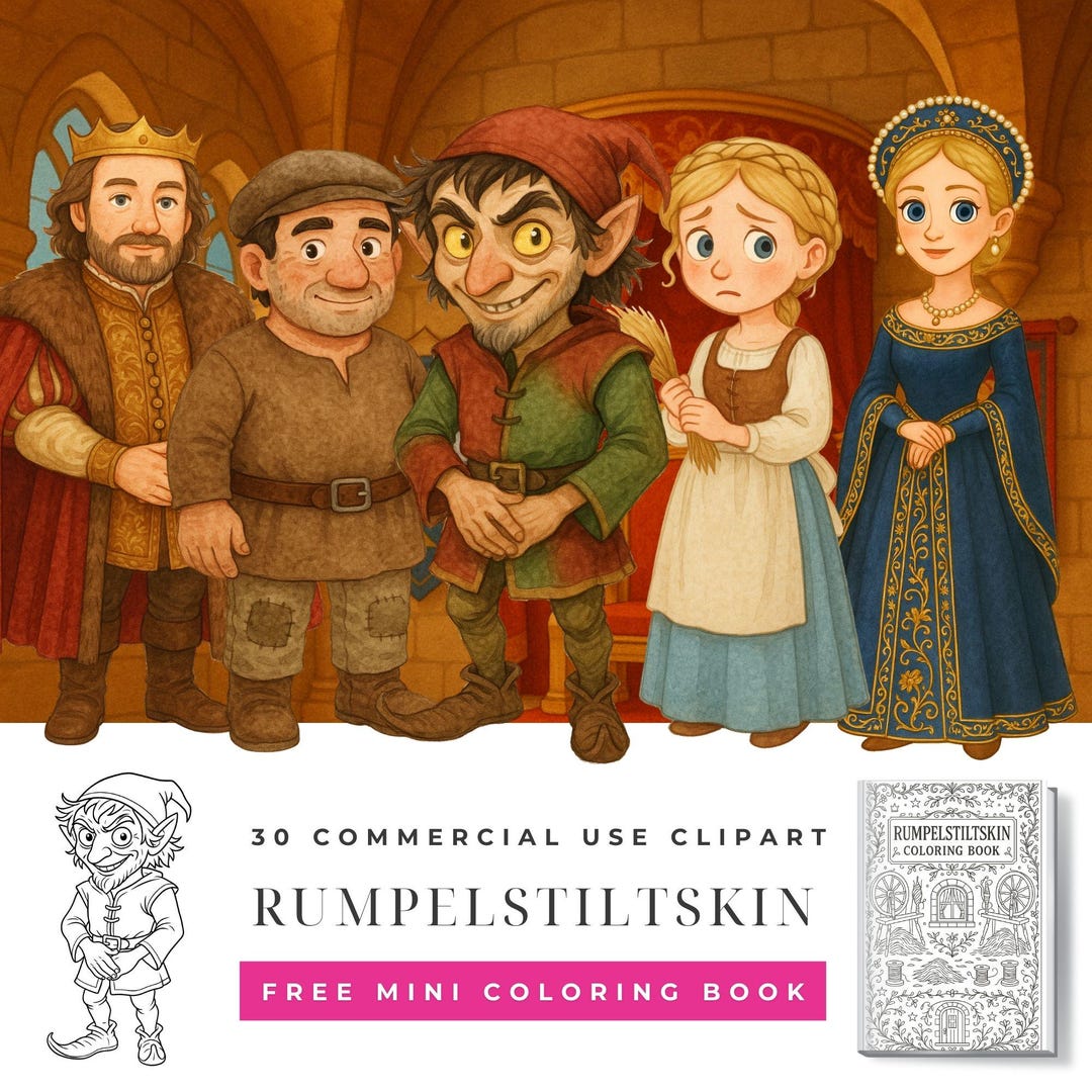 Rumpelstiltskin Watercolor Clipart Bundle, Fairy Tale Art Png Pack ...