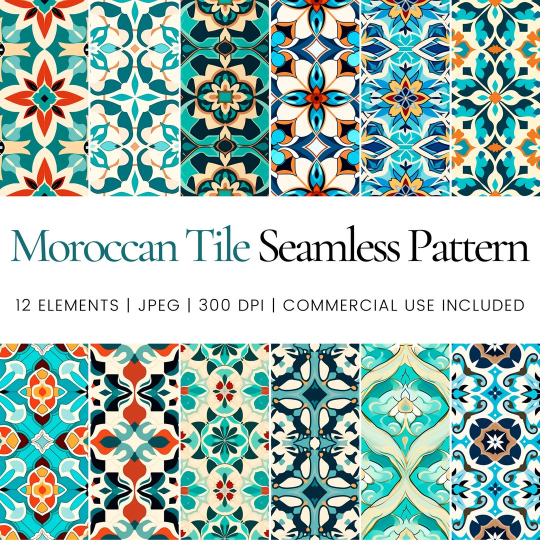 Moroccan Tile Digital Papers, Moroccan Tile Seamless Repeat Pattern ...