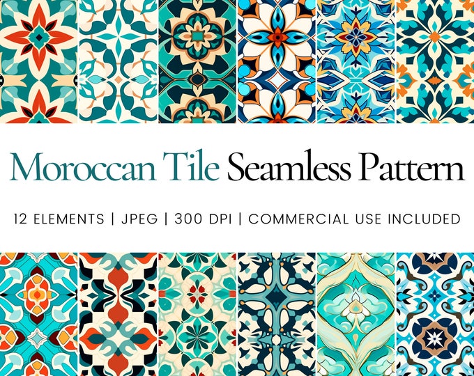 24 Moroccan Tile Digital Paper Images, Instant Download, Clip Art ...
