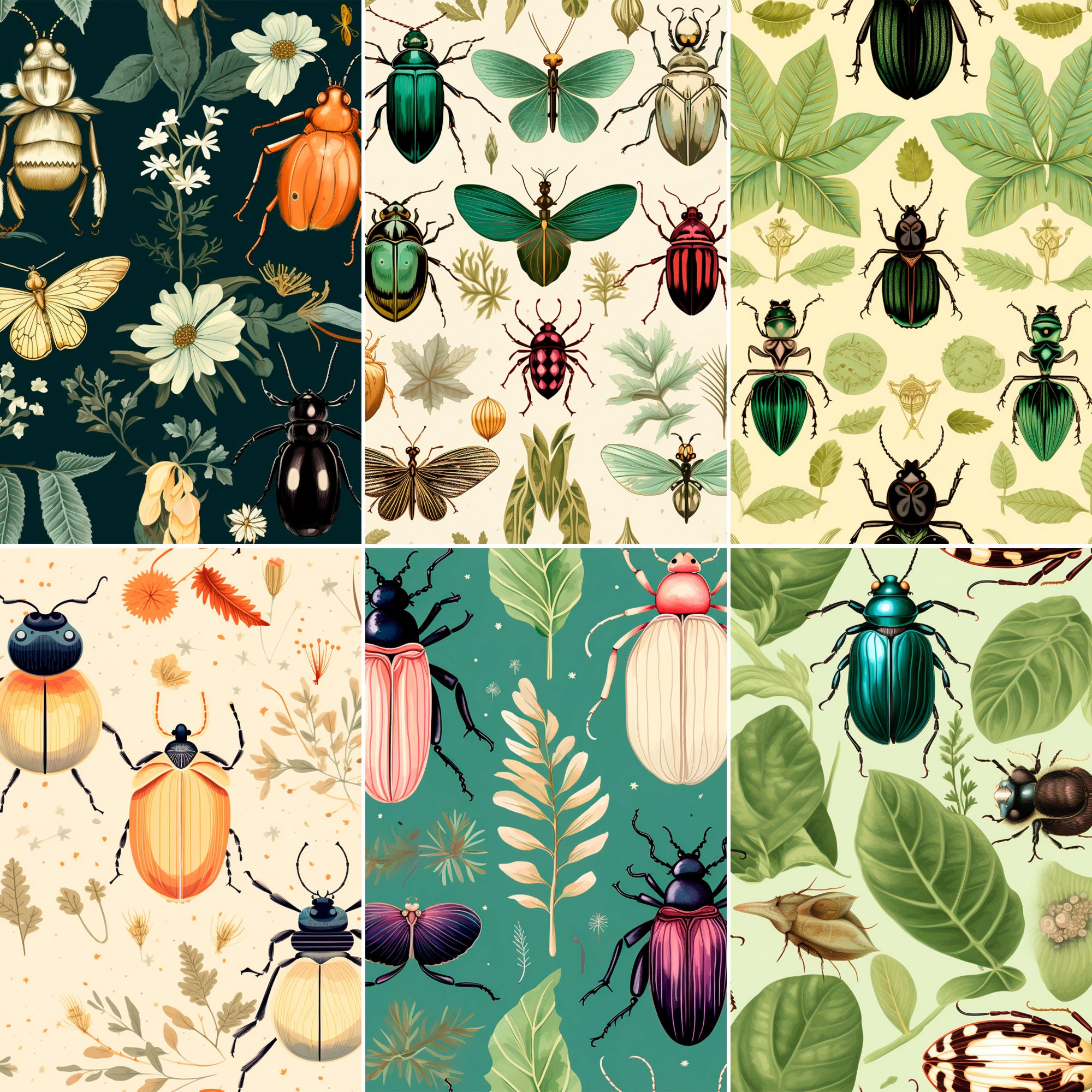 Botanical Beetle Seamless Repeat Pattern, Botanical Beetle Digital ...