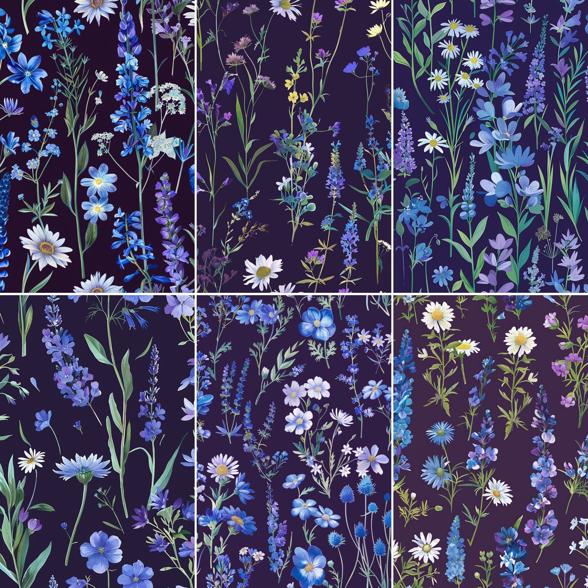 Cornflower Blue Digital Papers, Pastel Flowers Seamless Repeat Pattern ...