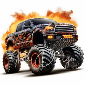 Monster Truck on Flames Clipart - 40 High Quality Jpgs - Digital ...