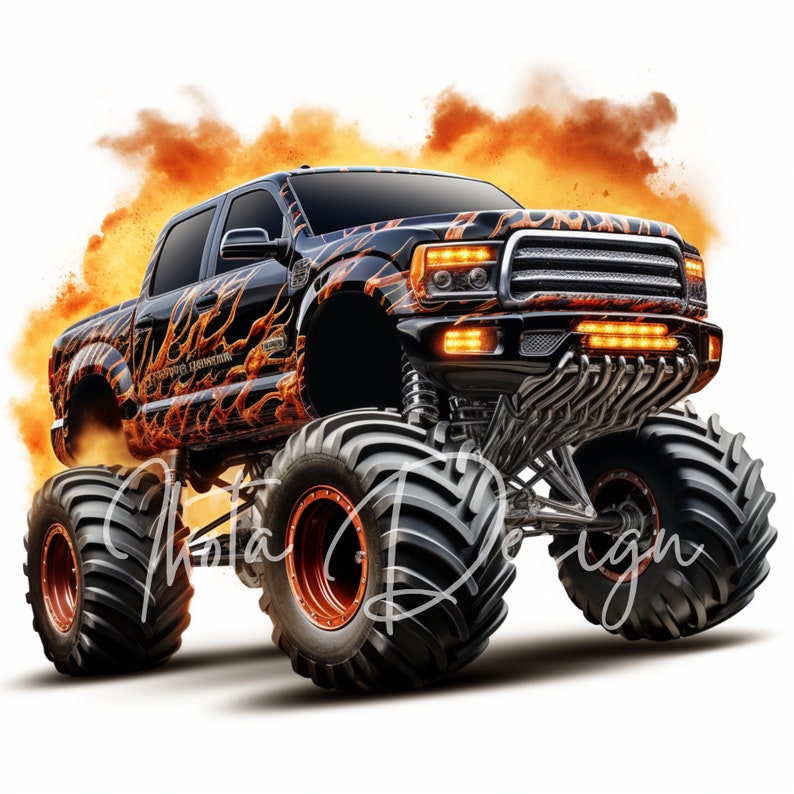 Monster Truck on Flames Clipart 40 High Quality Jpgs Digital Planner ...