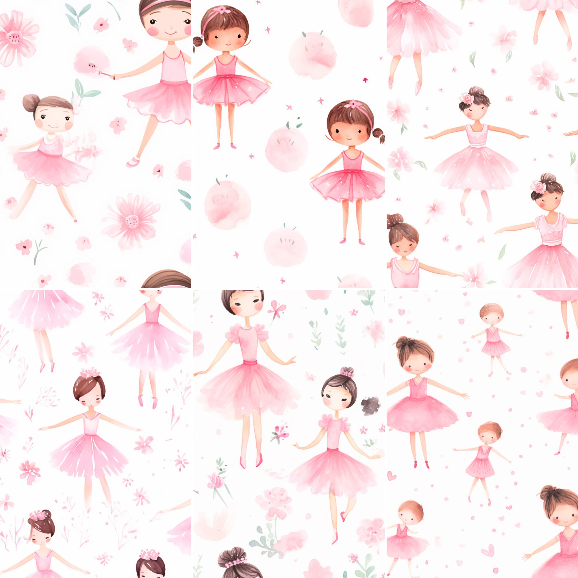 Cute Pink Ballerina Digital Papers, Ballerinas Seamless Repeat Pattern ...