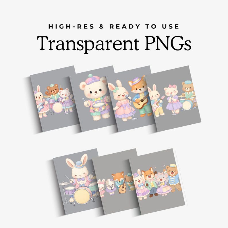 Cute Animal Music Clipart Pastel Watercolor, Forest Animals Playing ...