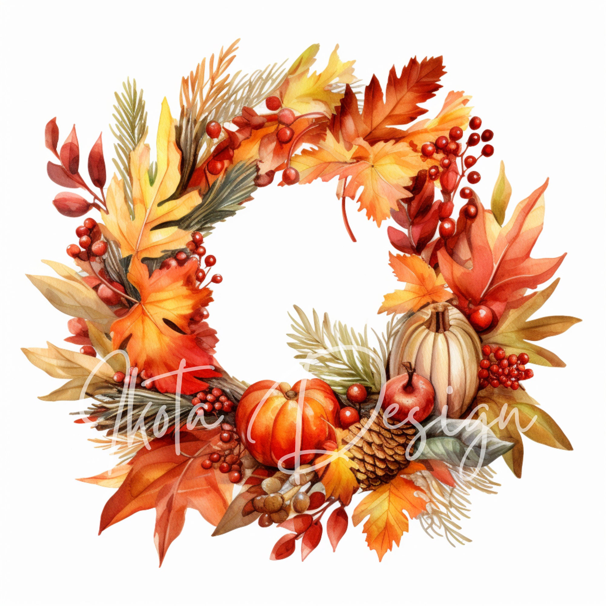 Thanksgiving Wreath Clipart - 40 High Quality Jpgs - Digital Planner ...