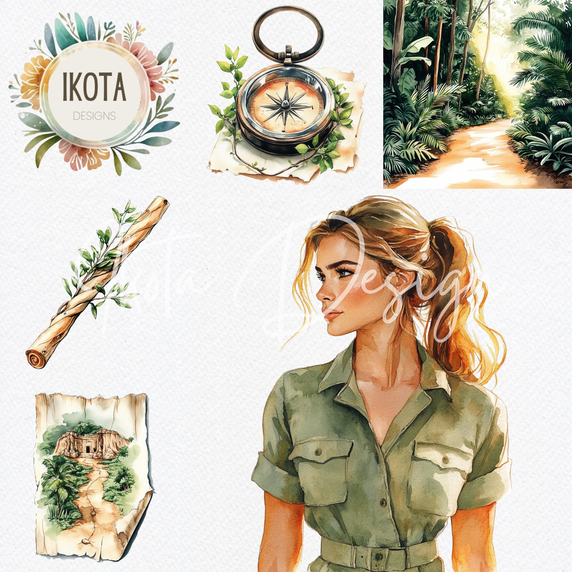 Jungle Adventure Clipart Bundle With Explorers Survival Gear Tropical ...