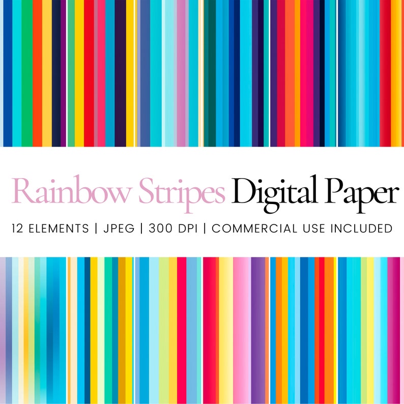 Rainbow Stripes Digital Papers, Rainbow Stripes Seamless Repeat Pattern ...