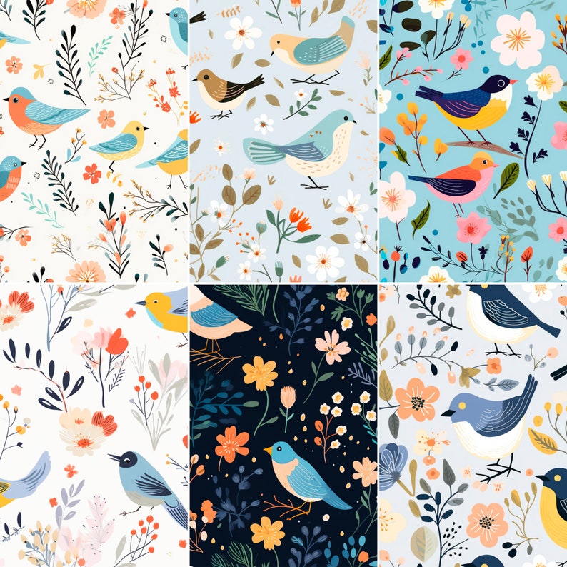 Birds and Flowers 12 X 12 Digital Seamless Paper Pack, Scrapbook, Junk ...