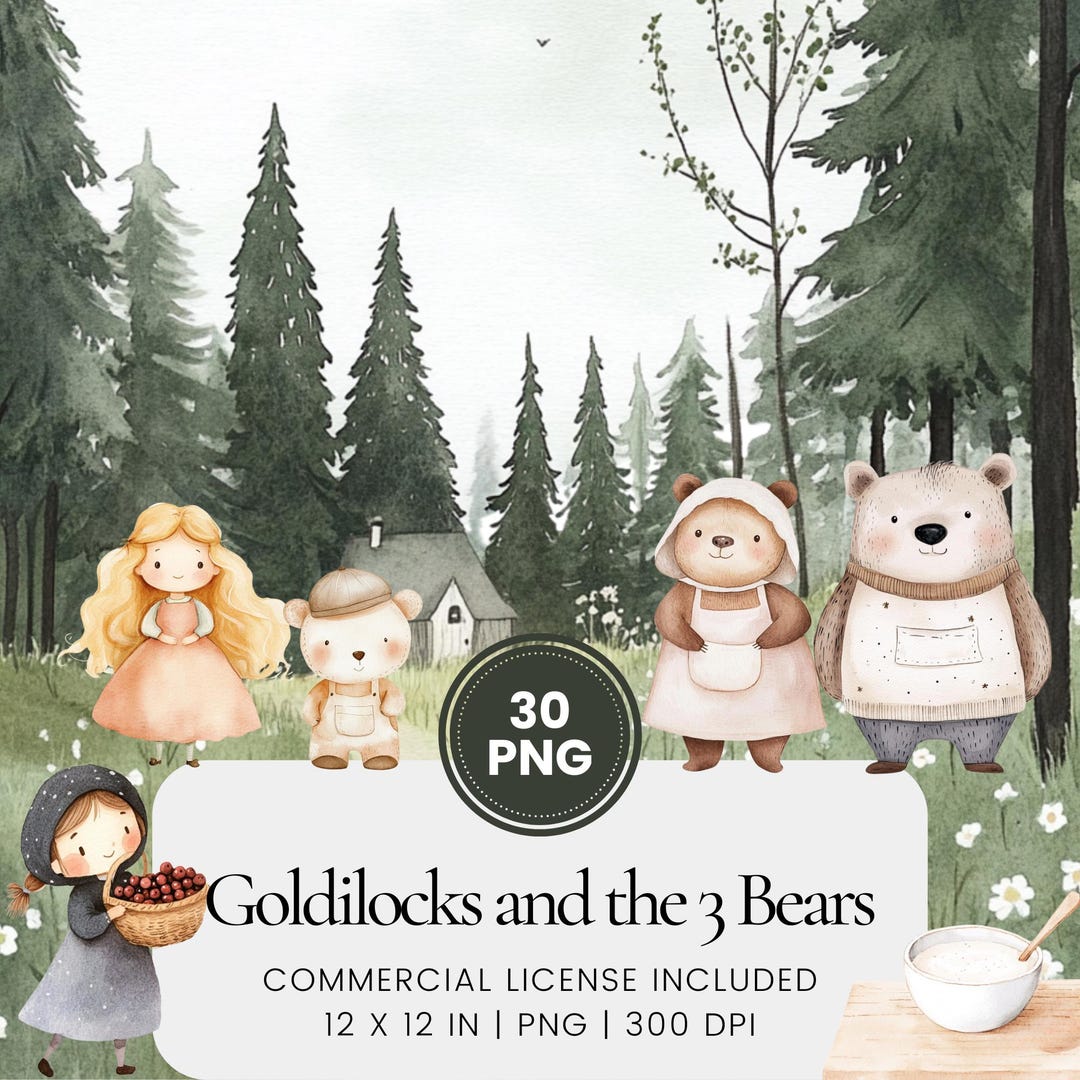 Goldilocks and the Three Bears Clipart - 30 PNG - Digital Planner, Junk ...
